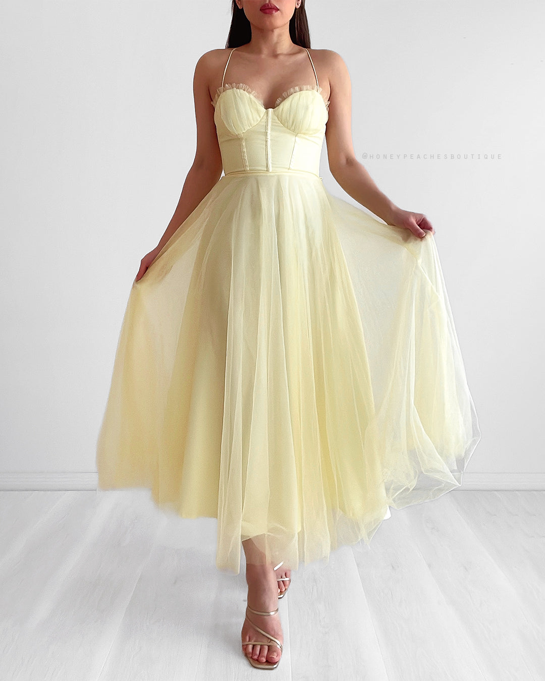 Belle Tulle Midi Dress - Yellow – Honey Peaches