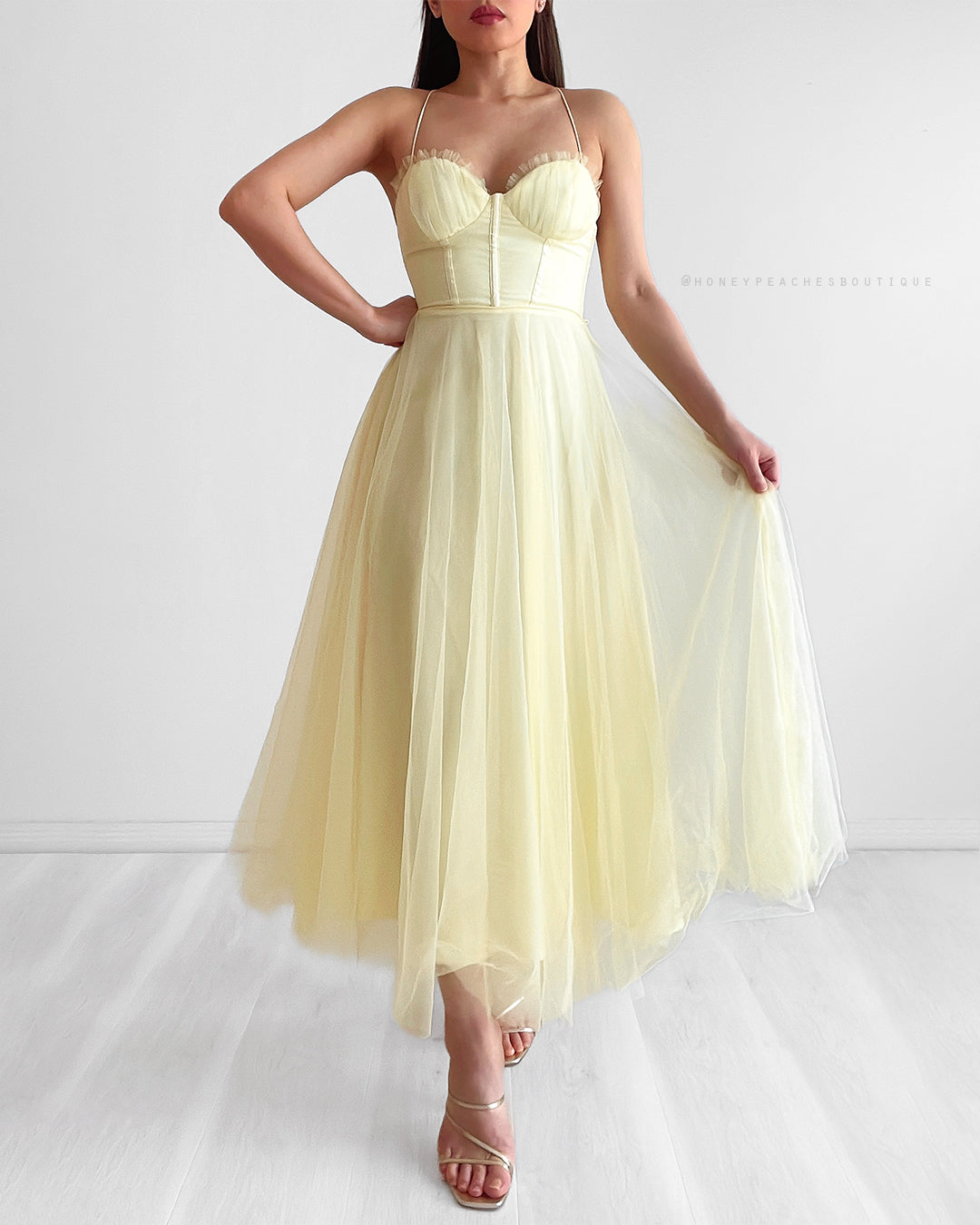 Belle Tulle Midi Dress - Yellow – Honey Peaches