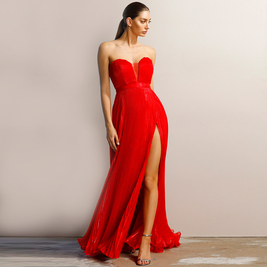 Maya Pleated Gown by Jadore - Red – Honey Peaches