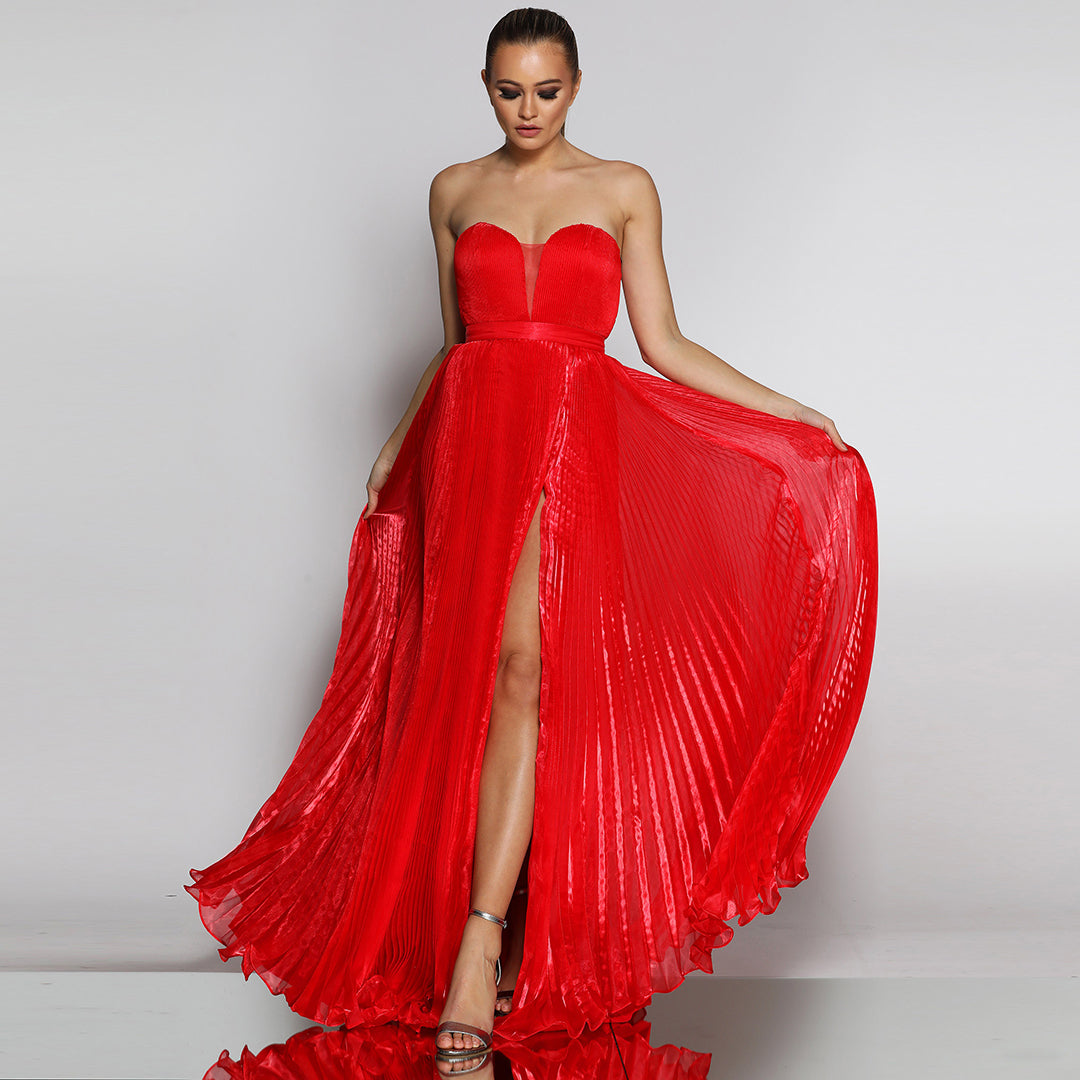 Maya Pleated Gown by Jadore - Red – Honey Peaches